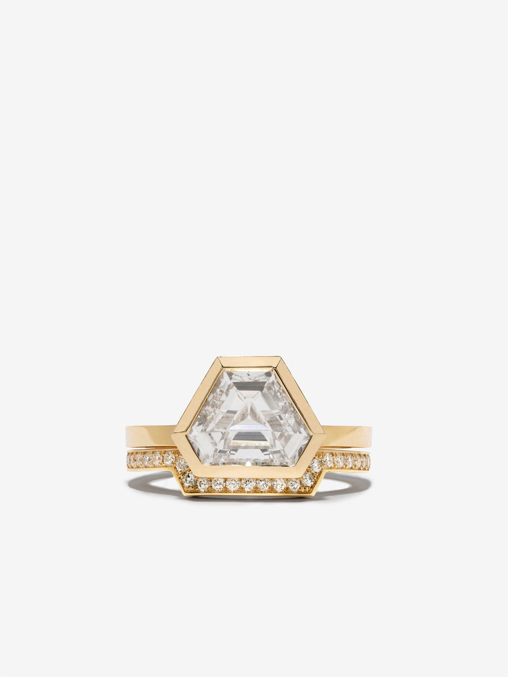 Modified Shield Diamond Ring with Pave Diamond Silhouette Band – AZLEE ...